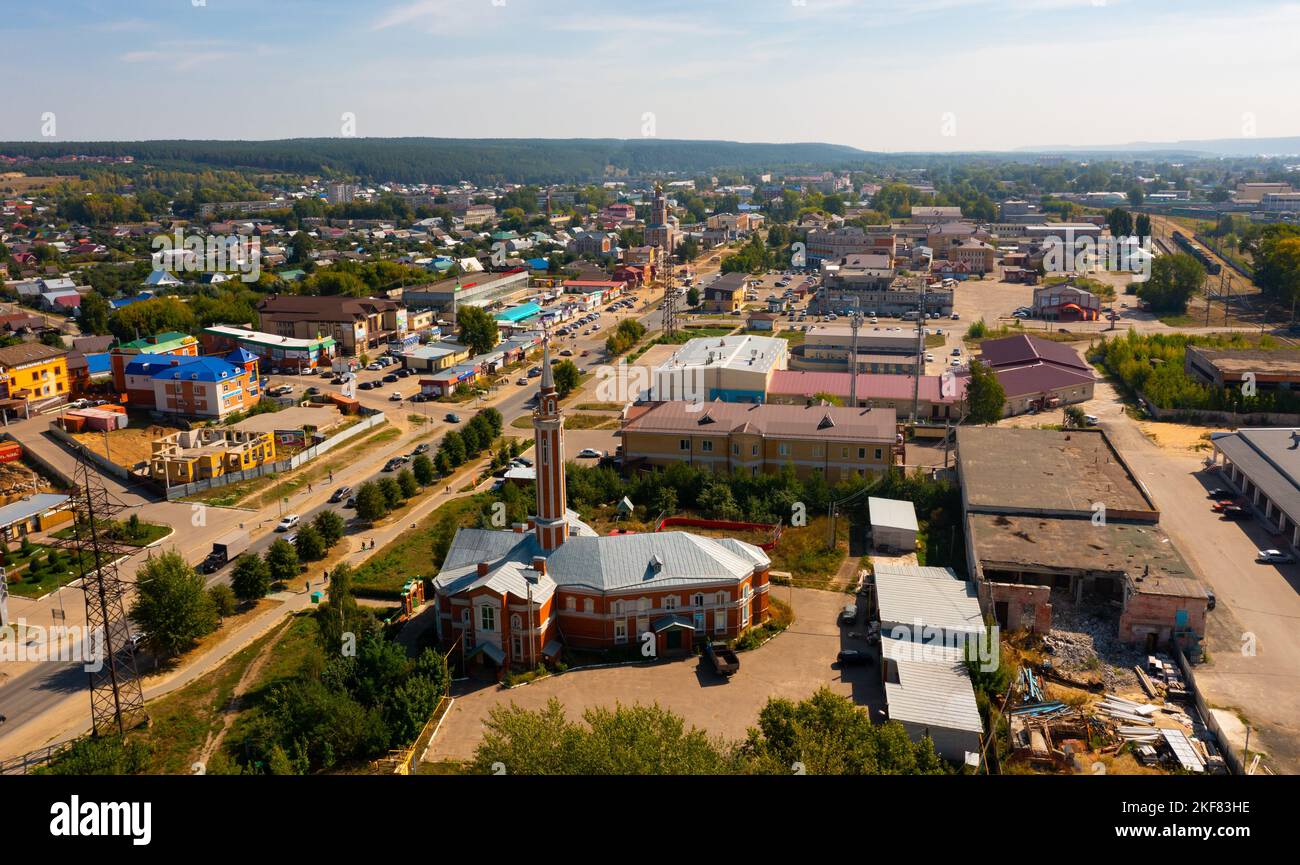 Volzhsk, Russia - August 23, 2021: Panoramic view from drone of Volzhsk ...