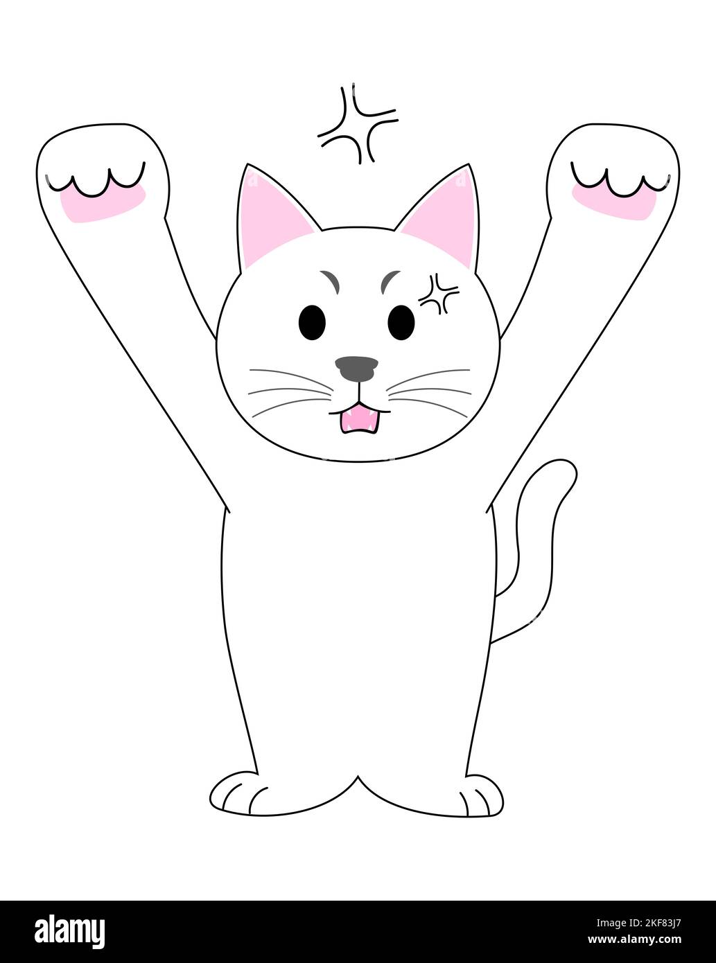 An angry white cat raising hand with white background Stock Photo - Alamy