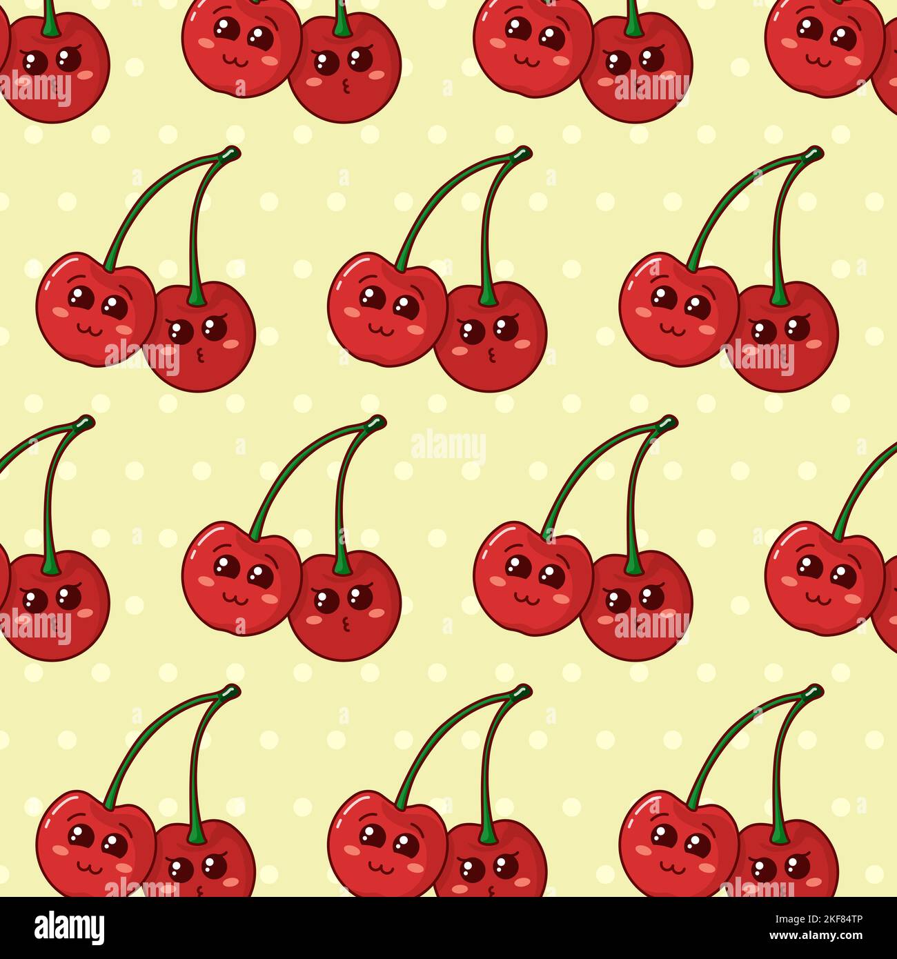 Seamless pattern with cartoon Cherries on backdrop Stock Vector Image ...