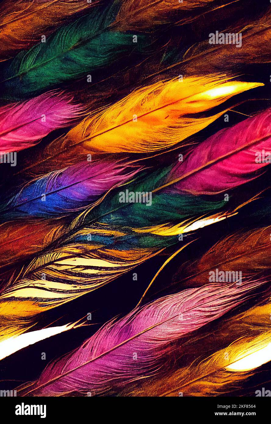 Hand drawn colorful flying feather pattern. Collage contemporary print ...