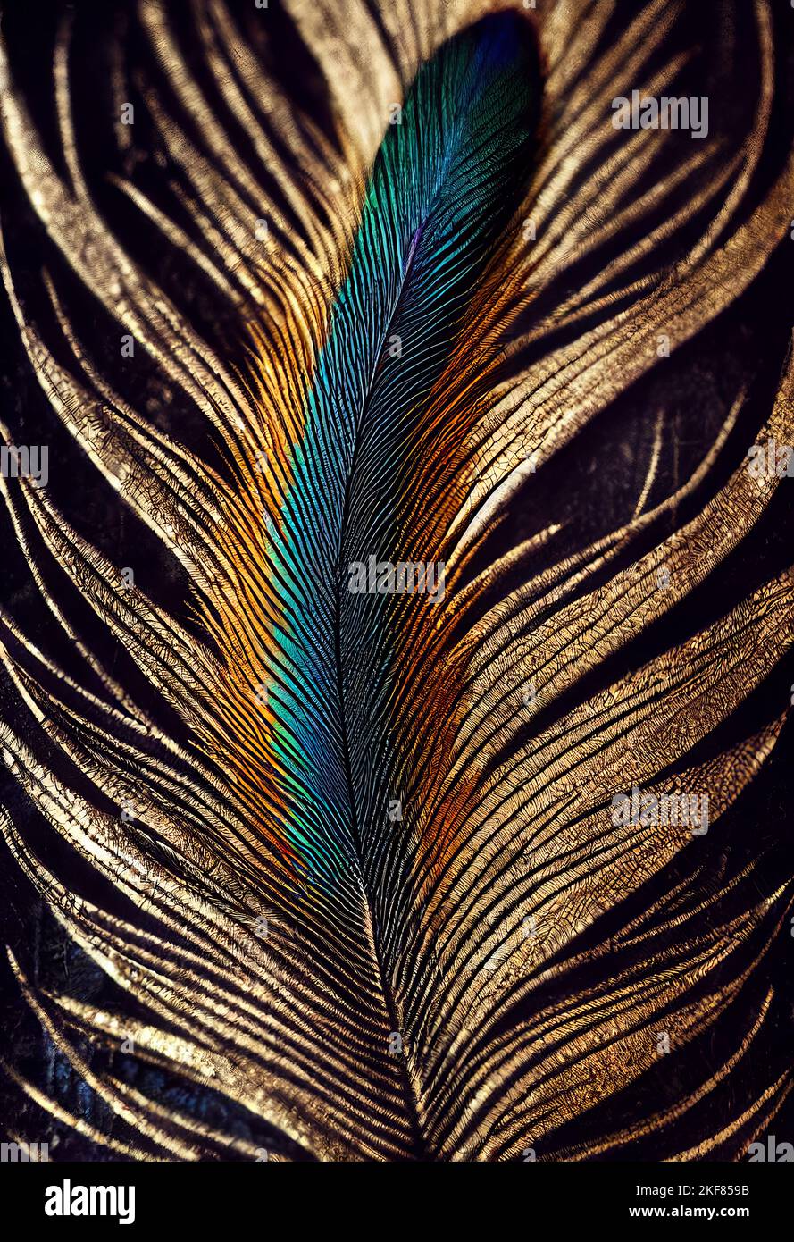 Hand drawn gold feather pattern. Collage contemporary print with ...