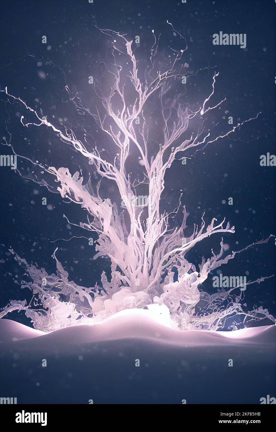 Hand drawn frozen icy tree pattern. Collage contemporary print with ...