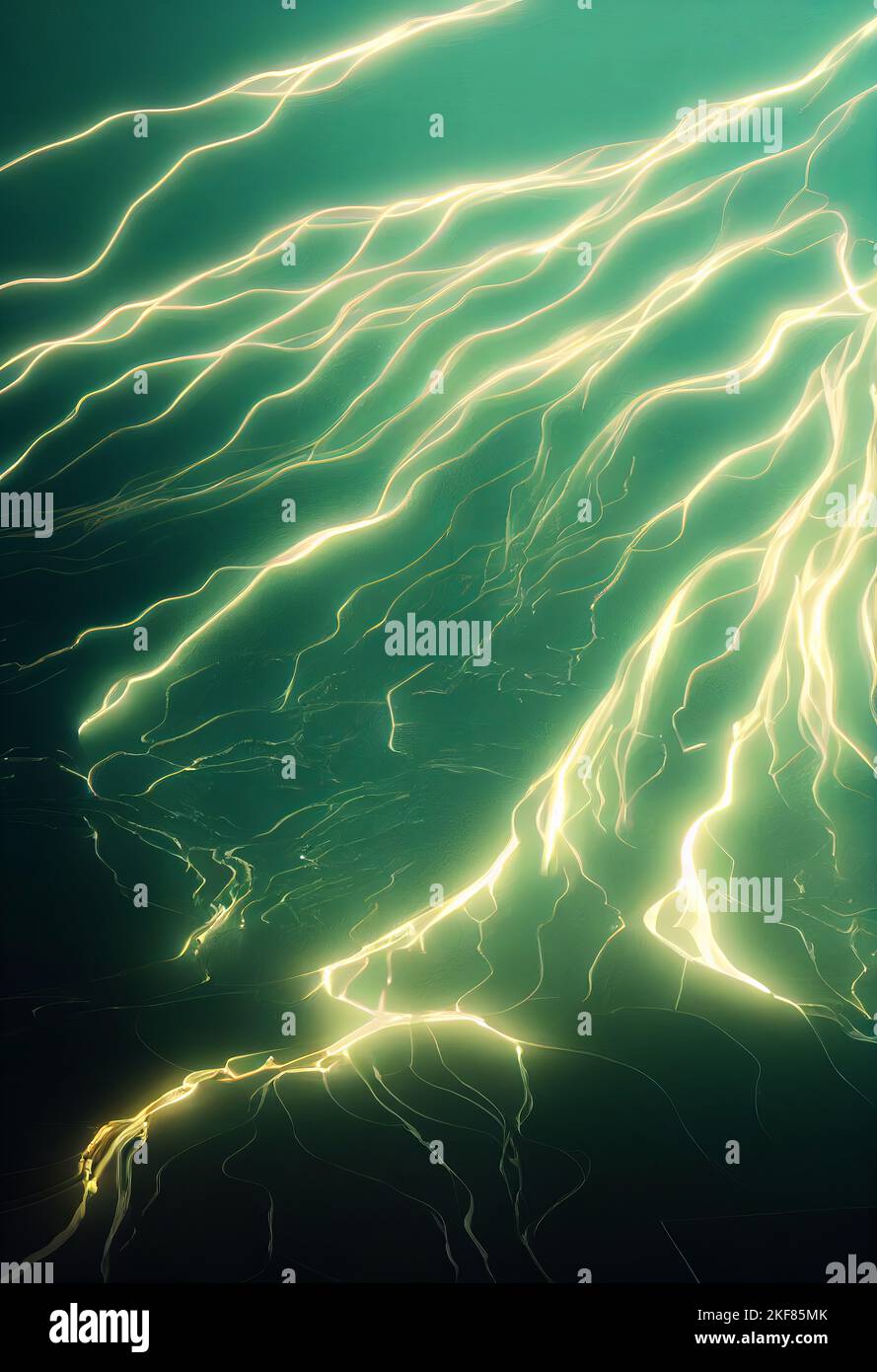 Hand drawn dynamic green lighting pattern. Collage contemporary print ...