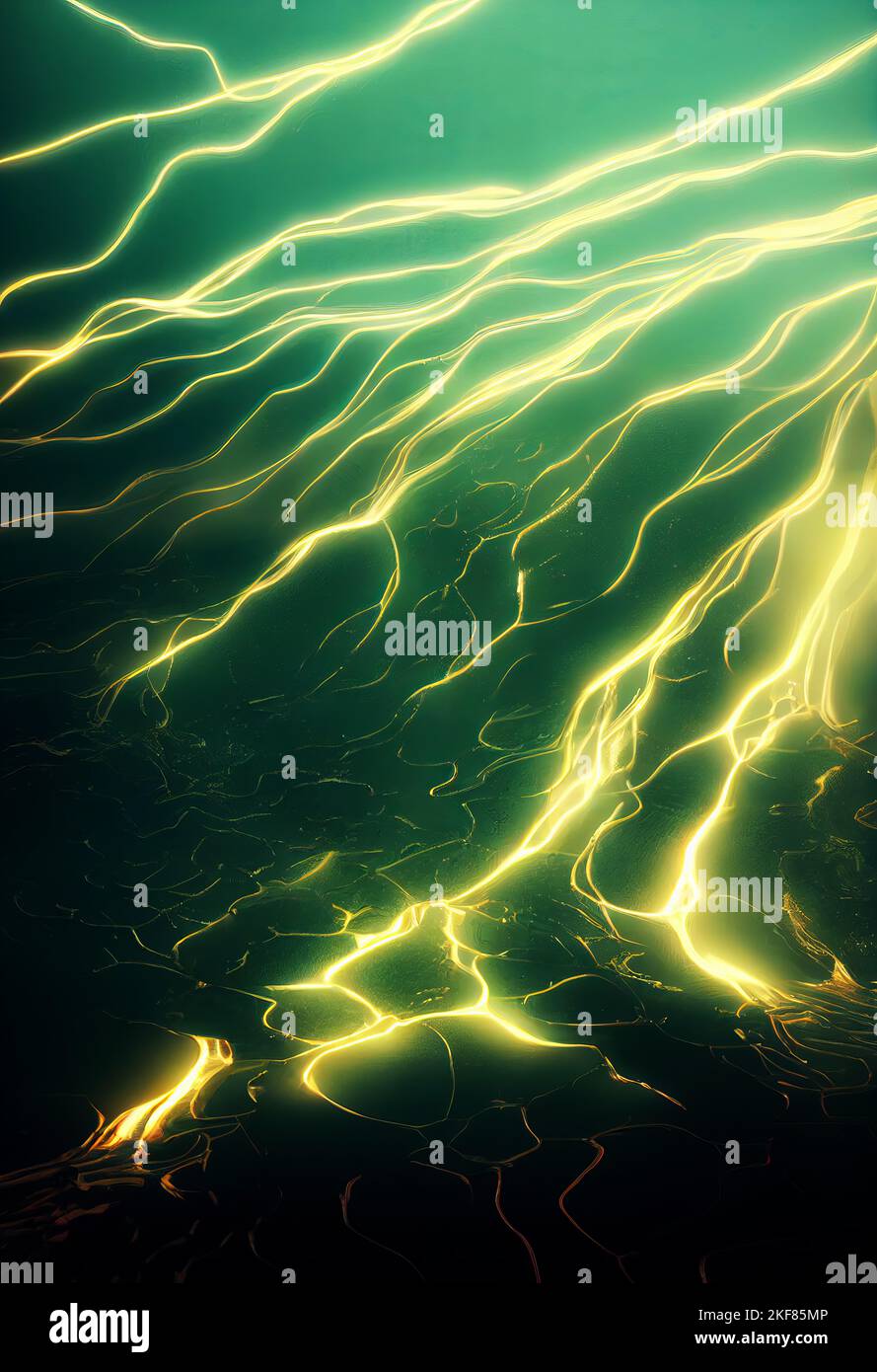 Hand drawn green lighting pattern. Collage contemporary print with ...