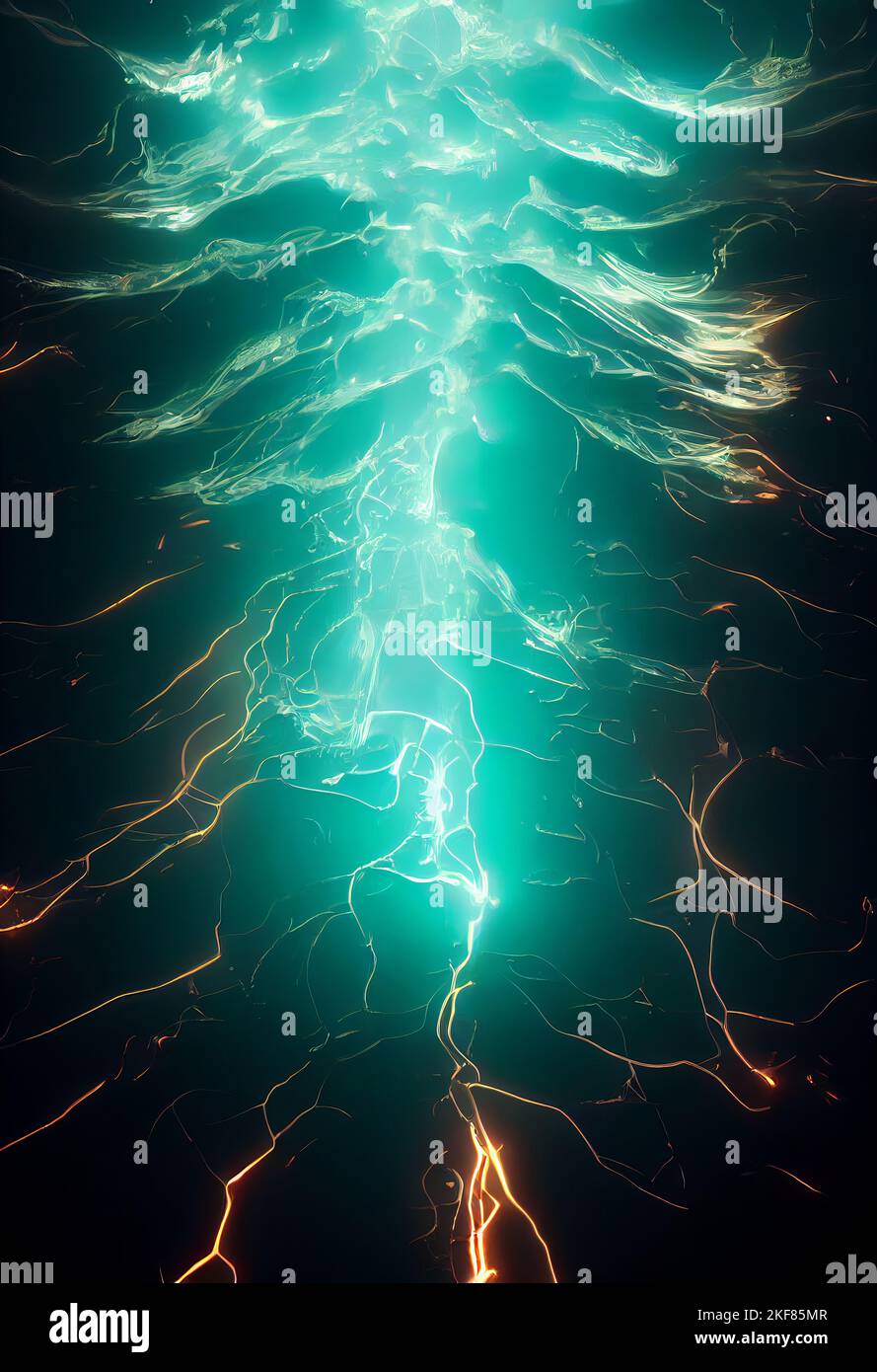 Hand drawn blue lighting pattern. Collage contemporary print with ...