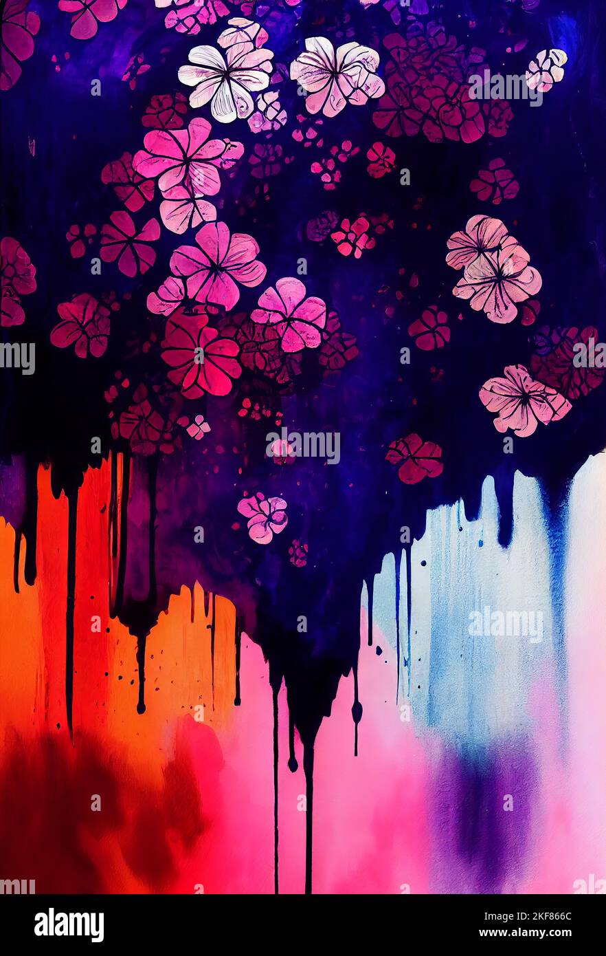 Hand drawn abstract botanical watercolor plant pattern. Collage ...