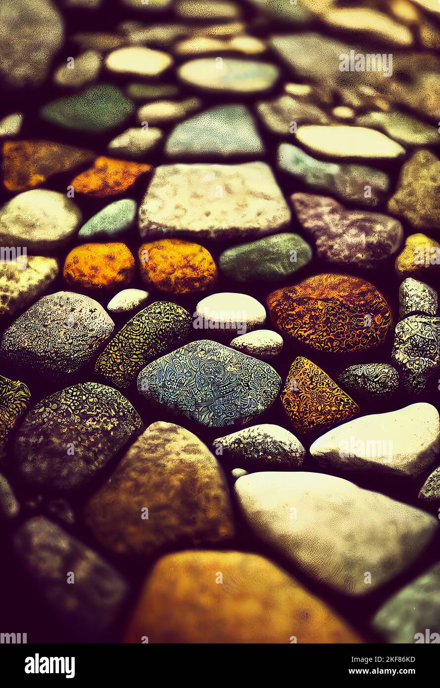 Hand drawn decorative stones pattern. Collage contemporary print with ...