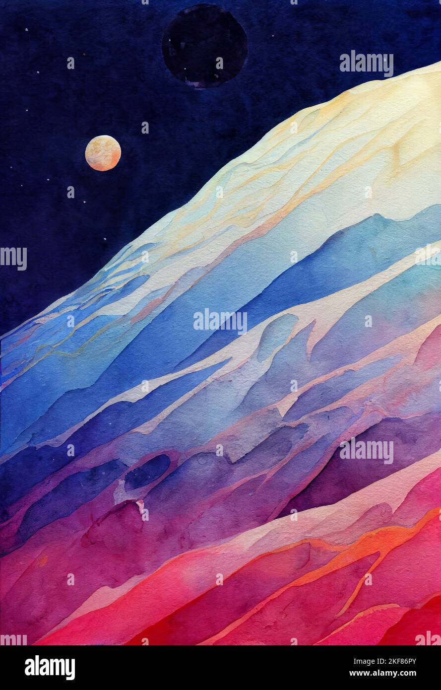 Hand drawn trendy watercolor planet pattern. Collage contemporary print ...