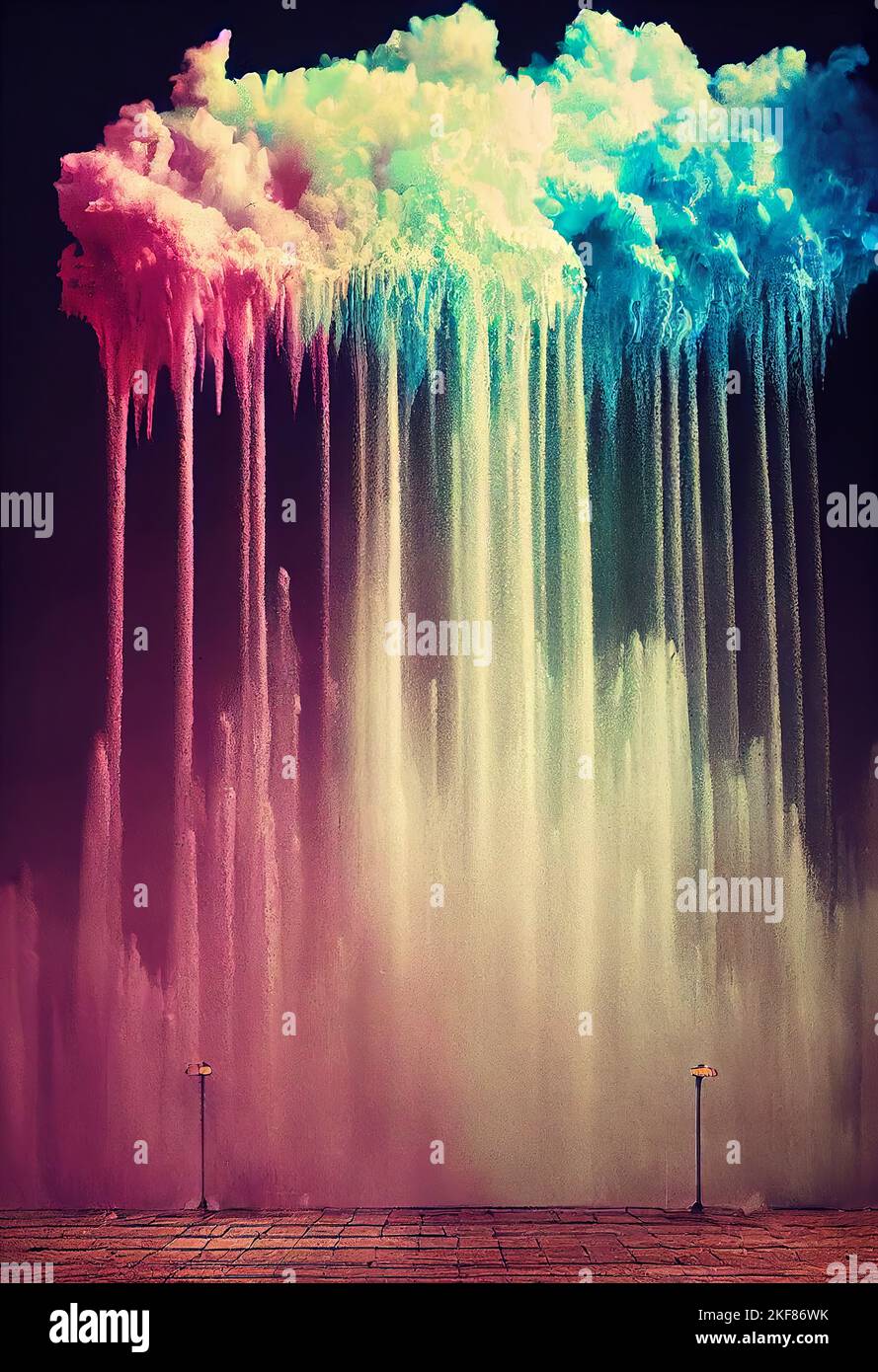 Hand drawn watercolor fountain pattern. Collage contemporary print with ...