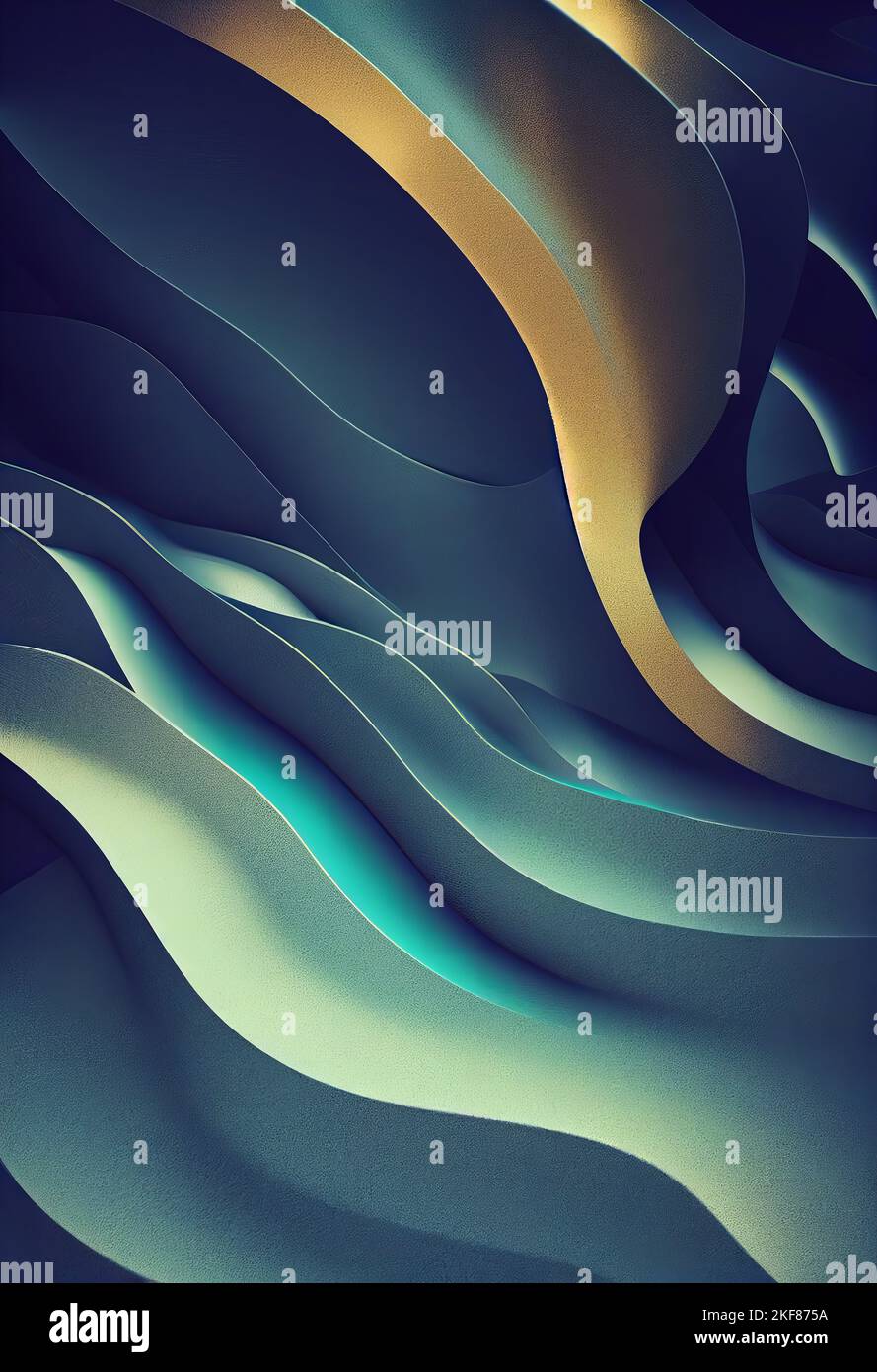 Hand drawn wrapping gradient waves pattern. Collage contemporary print with creative blue and ...