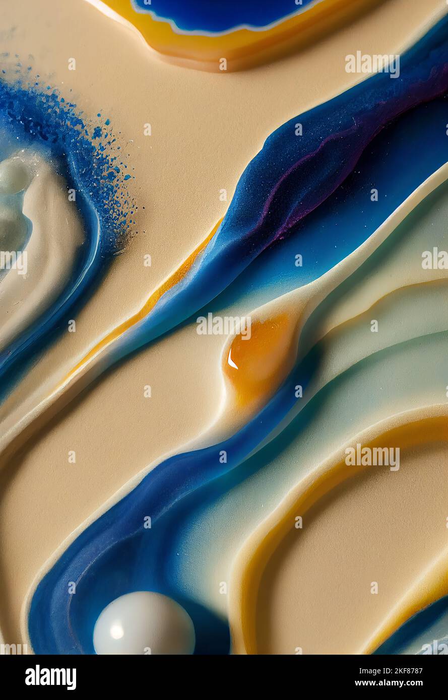Hand drawn creamy textured colorful waves pattern. Collage contemporary ...