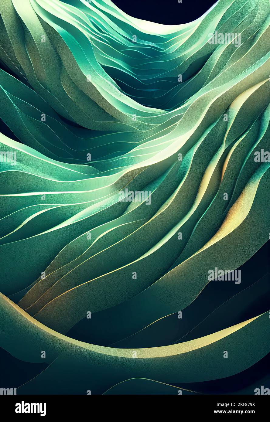 Hand drawn green futuristic waves pattern. Collage contemporary print ...