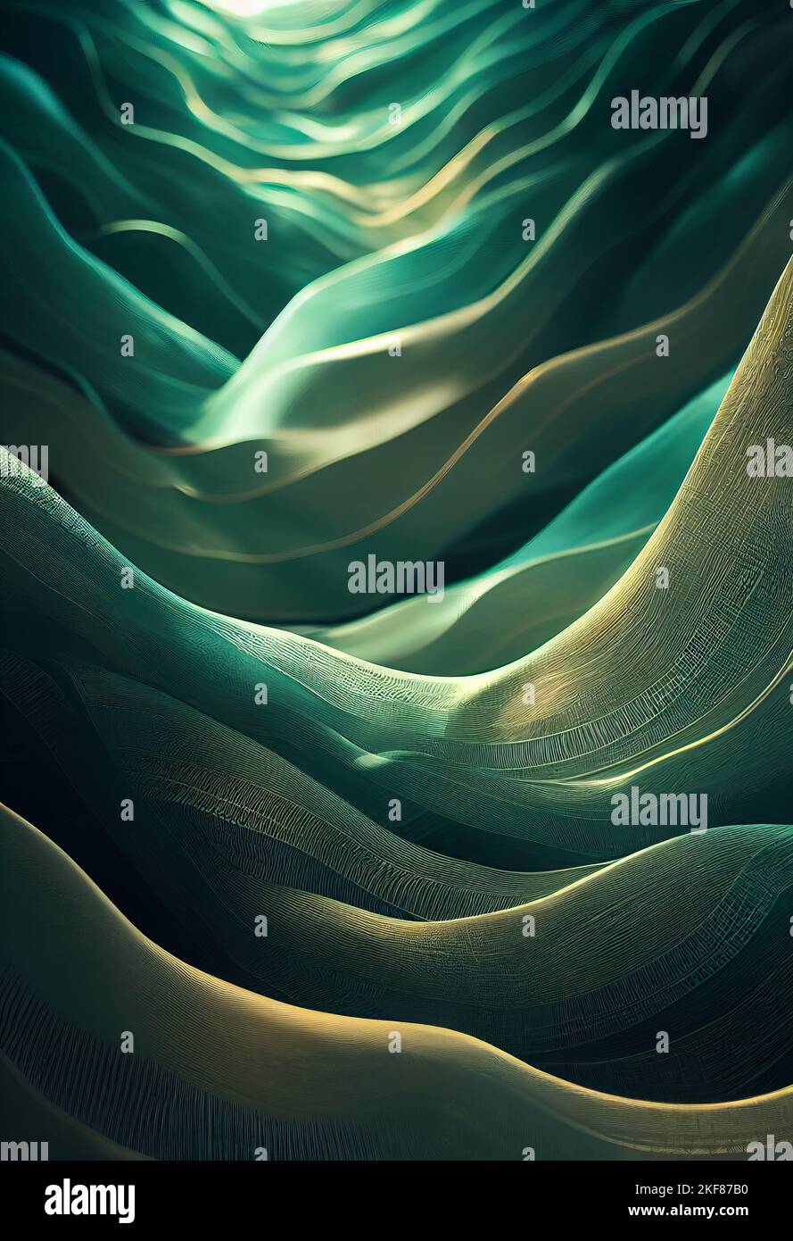 Hand drawn green futuristic waves pattern. Collage contemporary print ...