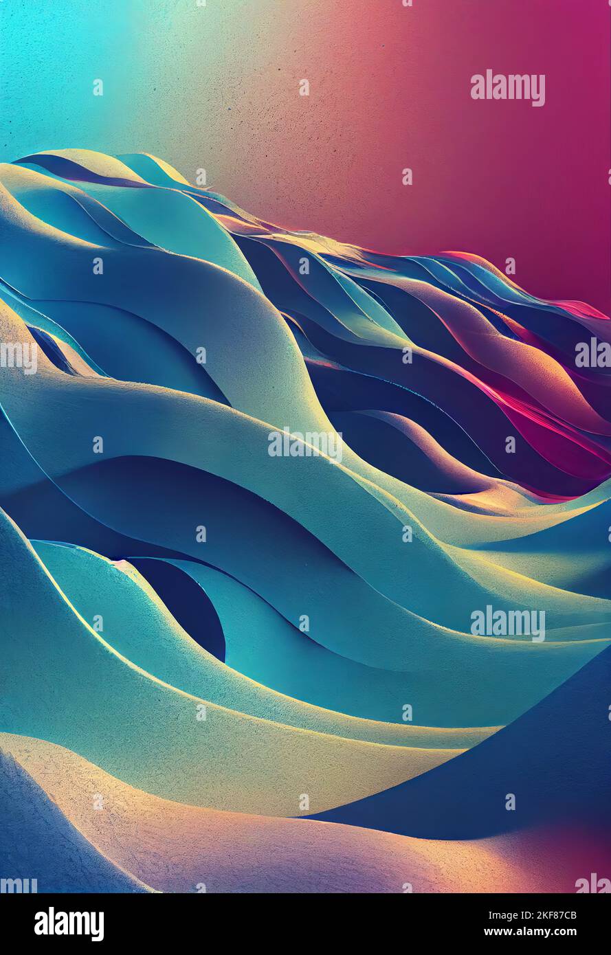 Hand drawn dynamic trendy waves pattern. Collage contemporary print with gradient colorful waves ...