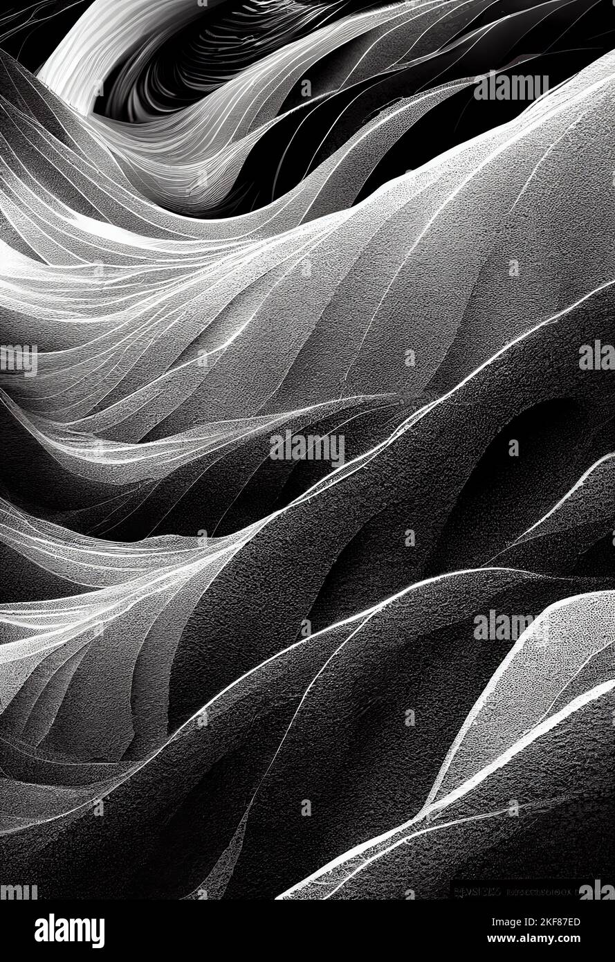 Hand Drawn Dynamic Monochrome Waves Pattern Collage Contemporary Print