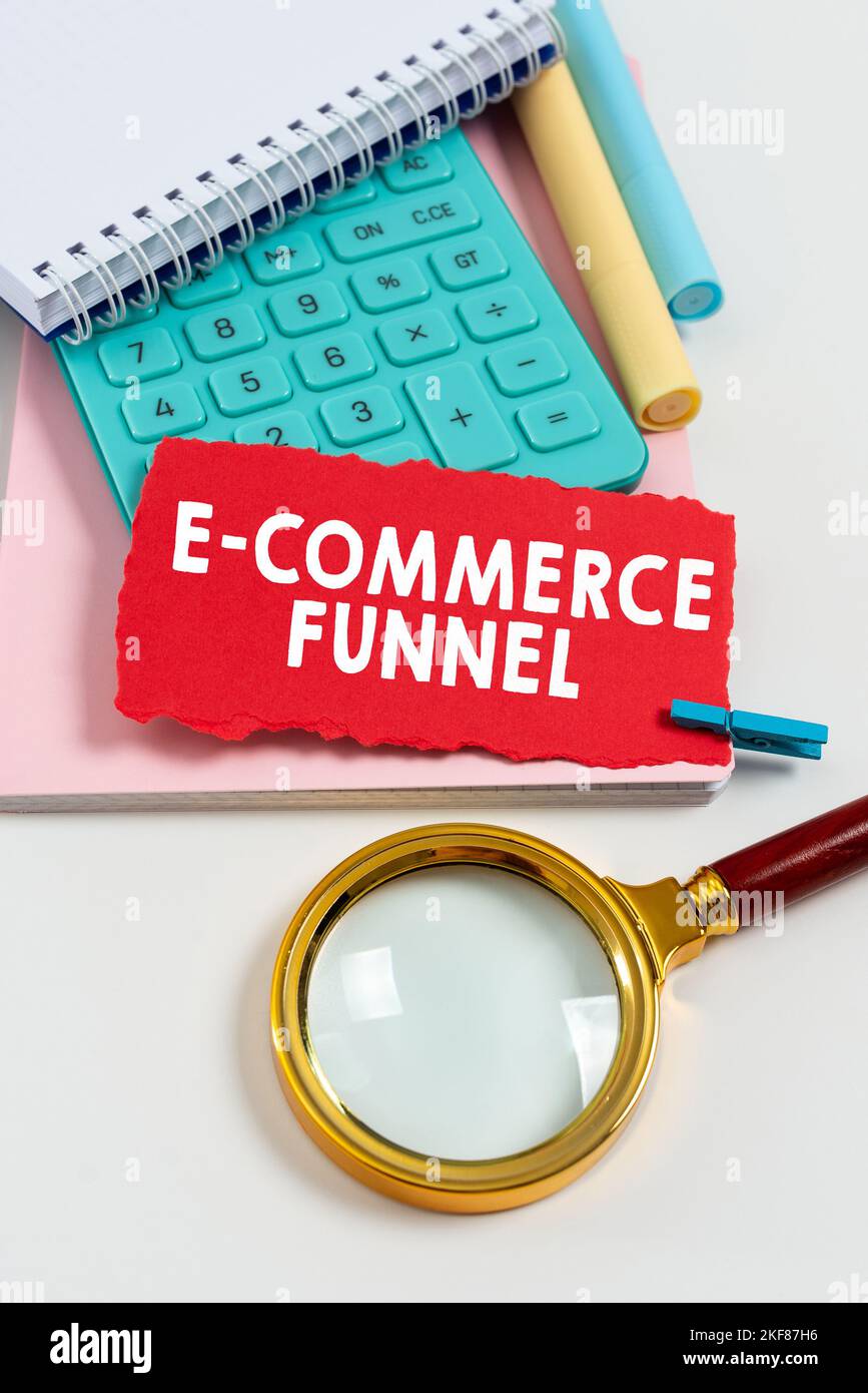 Conceptual caption E Commerce Funnel. Word Written on a tool used to ...