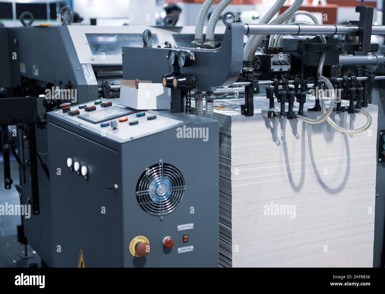 UV printing Die punching and creasing machine. Printing industry Stock ...