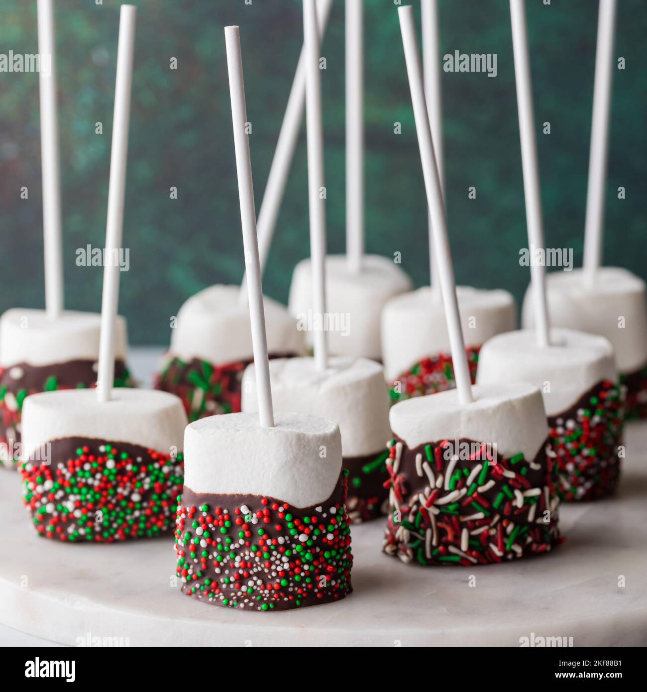 Sweet chocolate dipped marshmallow pops with festive sprinkles Stock ...