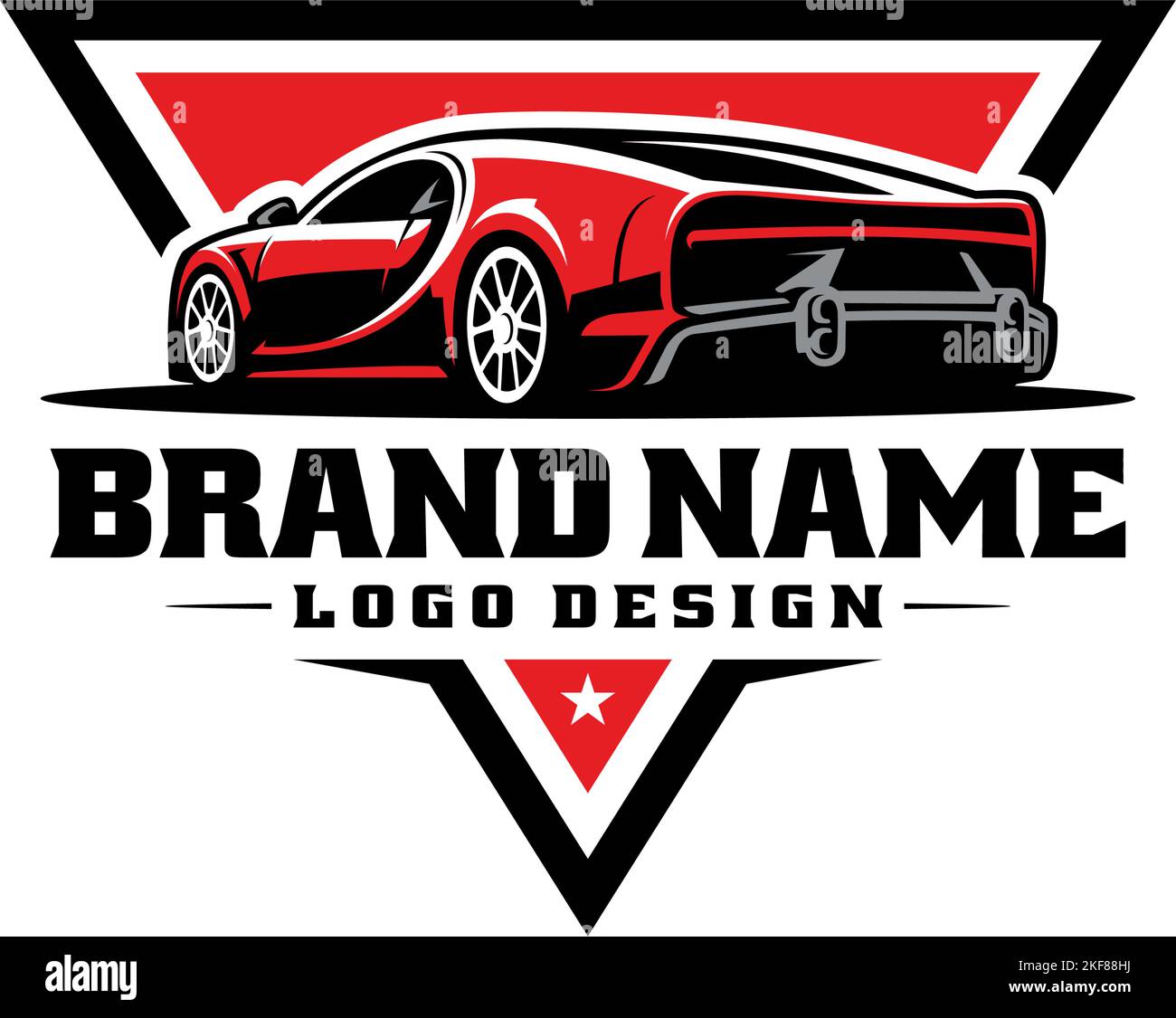 A vector for logos with a red and black theme and a car icon on a white ...