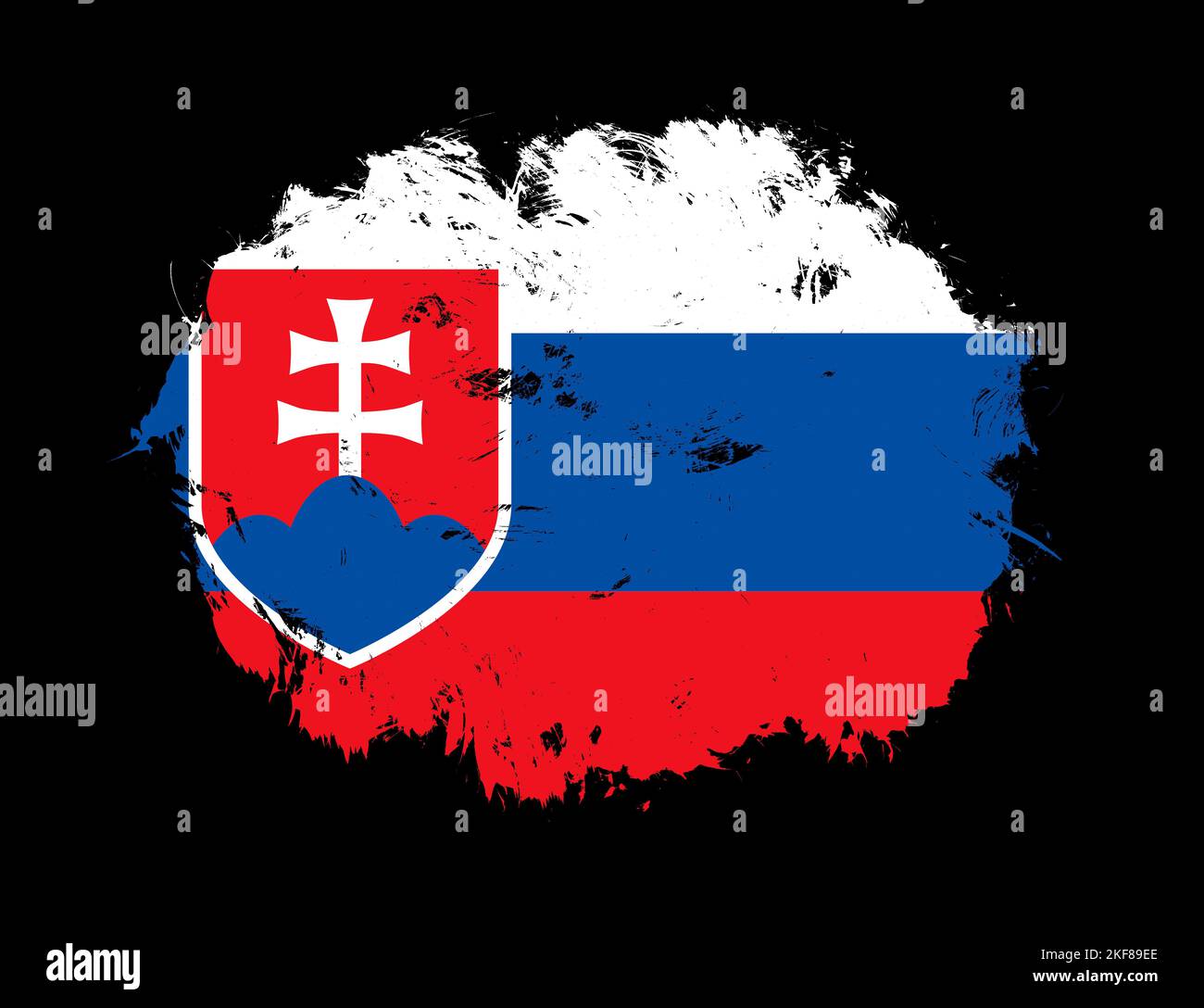 Slovakia flag painted on black stroke brush background Stock Photo - Alamy