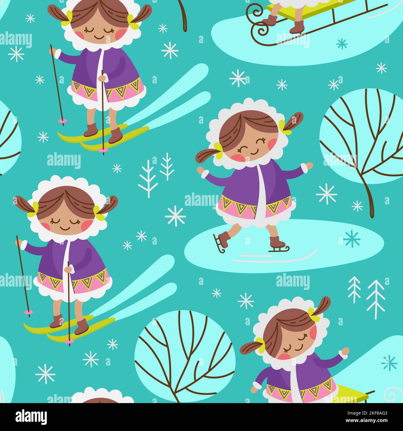 ALASKA GIRL Eskimo Winter Child Characters Comic Funny Flat Design ...