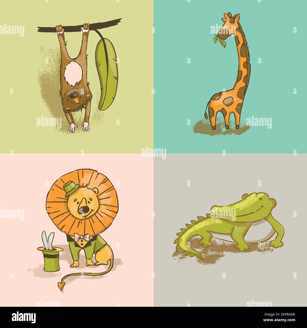 AFRICAN FUNNY ANIMALS Cute Cartoon Circus Zoo Jungle Tropical Savannah ...