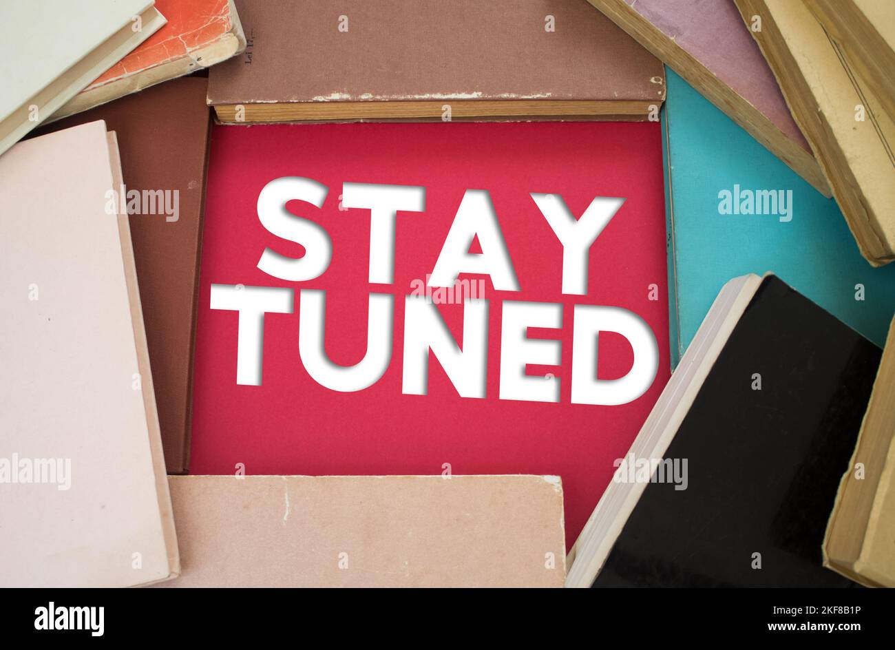 Stay Tuned word in opened book with vintage, natural patterns old ...