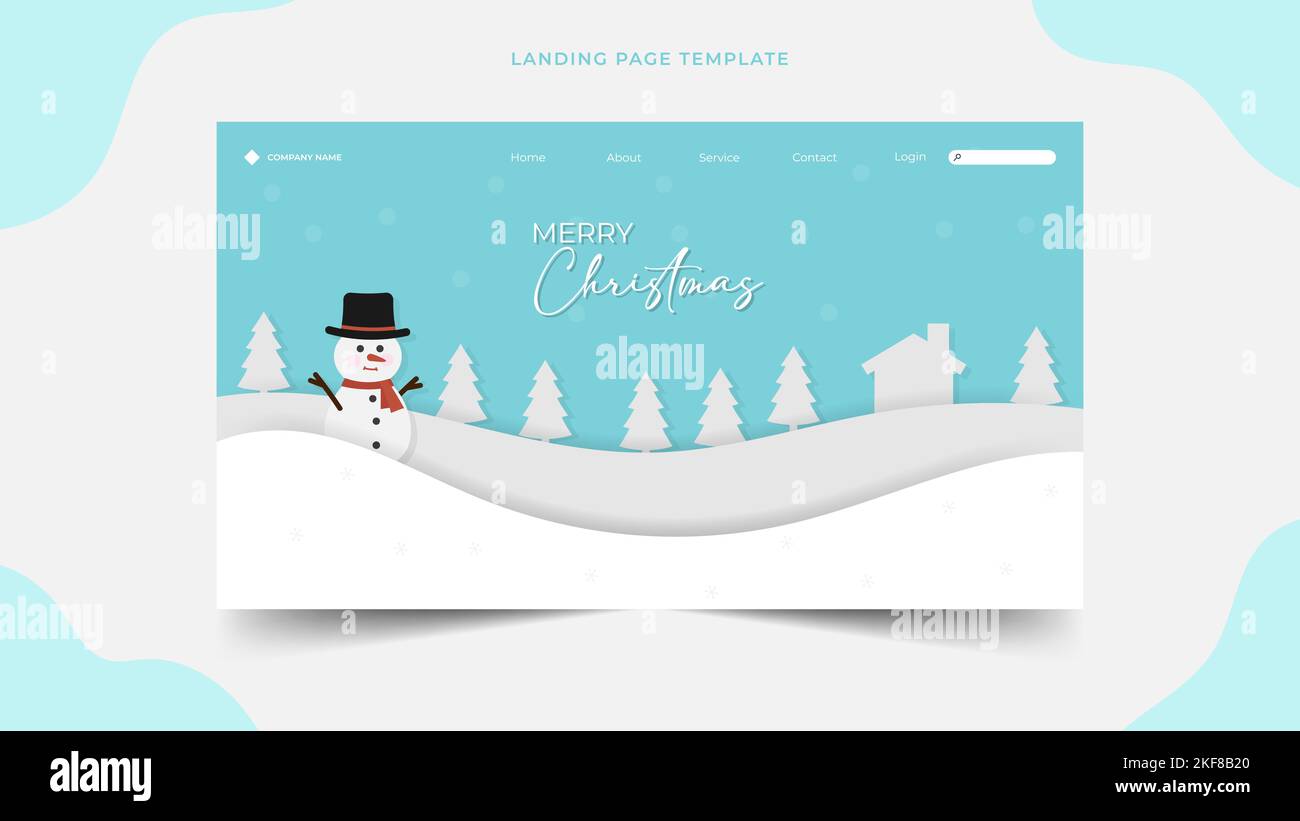 Christmas snowman Landing page template for season celebration blue ...