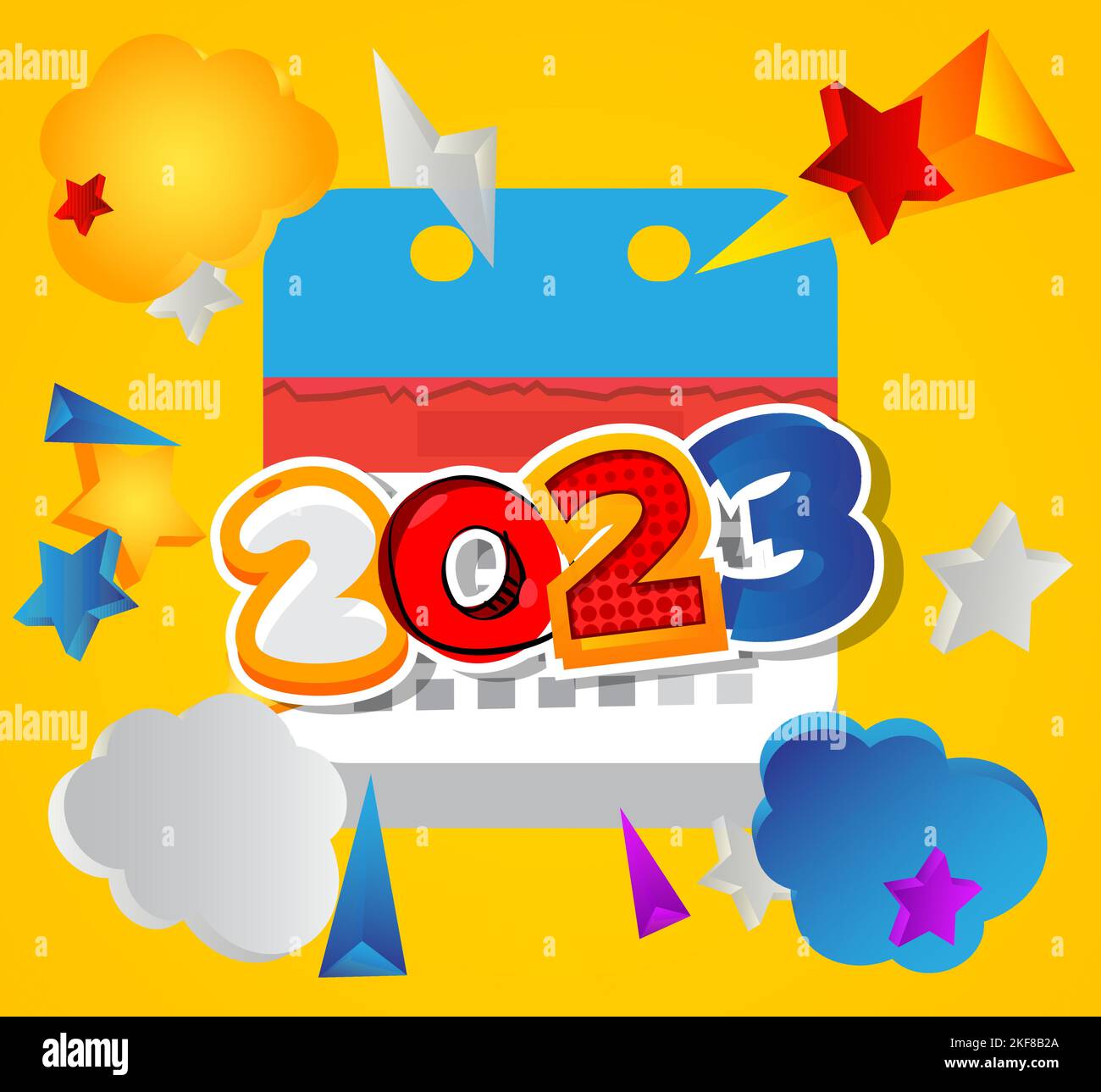 Number 2023 with Calendar. Cartoon vector illustration Stock Vector ...