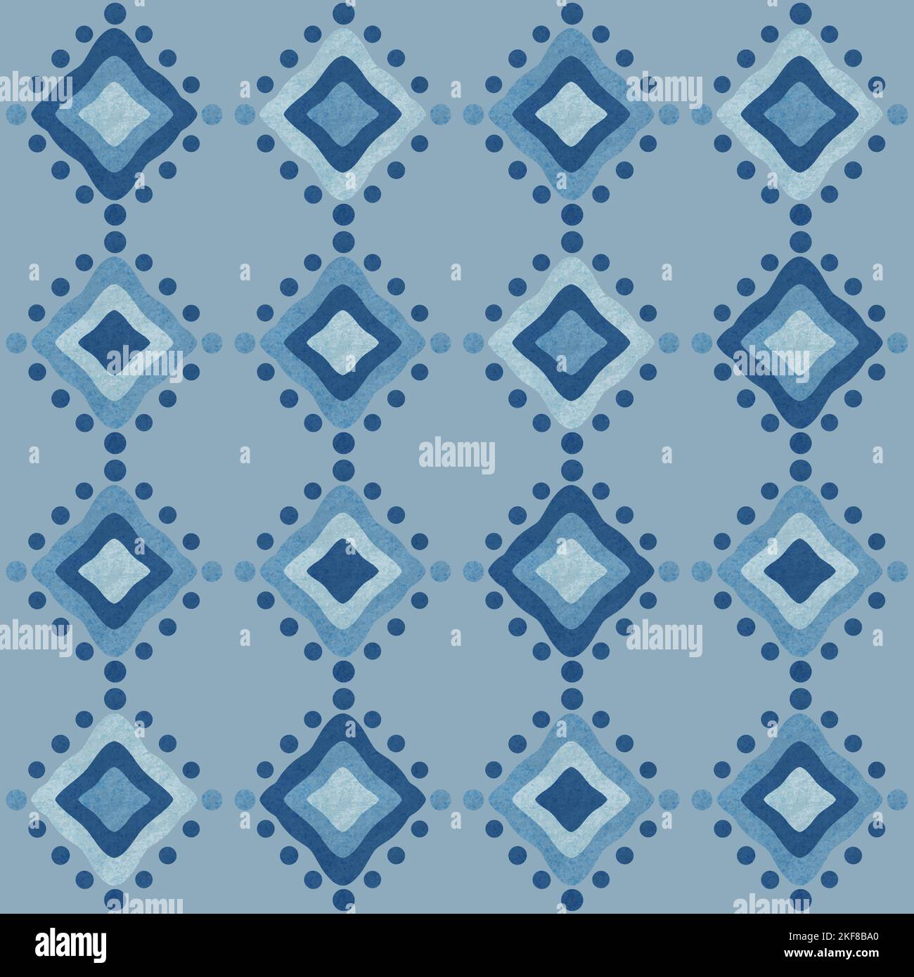 Geometric Monochrome Ethnic Seamless Pattern Textured Blue Rhombus And Dots Background Design