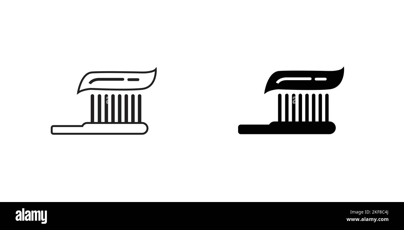 Toothbrush with toothpaste icon. Brush tooth line and glyph version ...