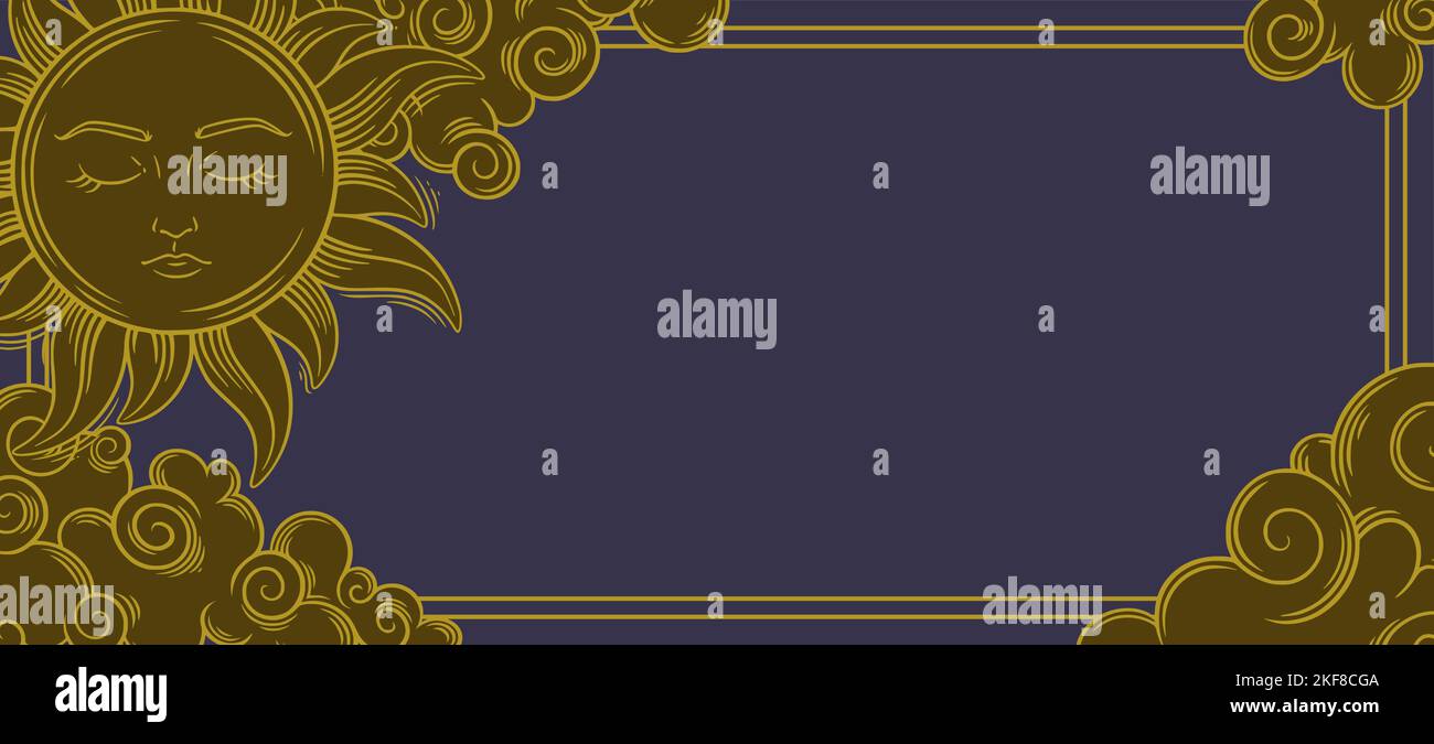 Tarot poster with golden sun symbol. Aesthetic tarot frame for ...