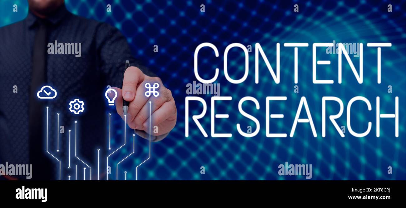 Sign displaying Content Research. Business showcase method for studying ...