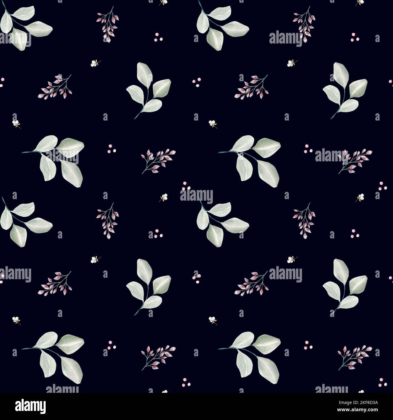 Winter plants, eucalyptus leaves watercolor seamless pattern isolated ...