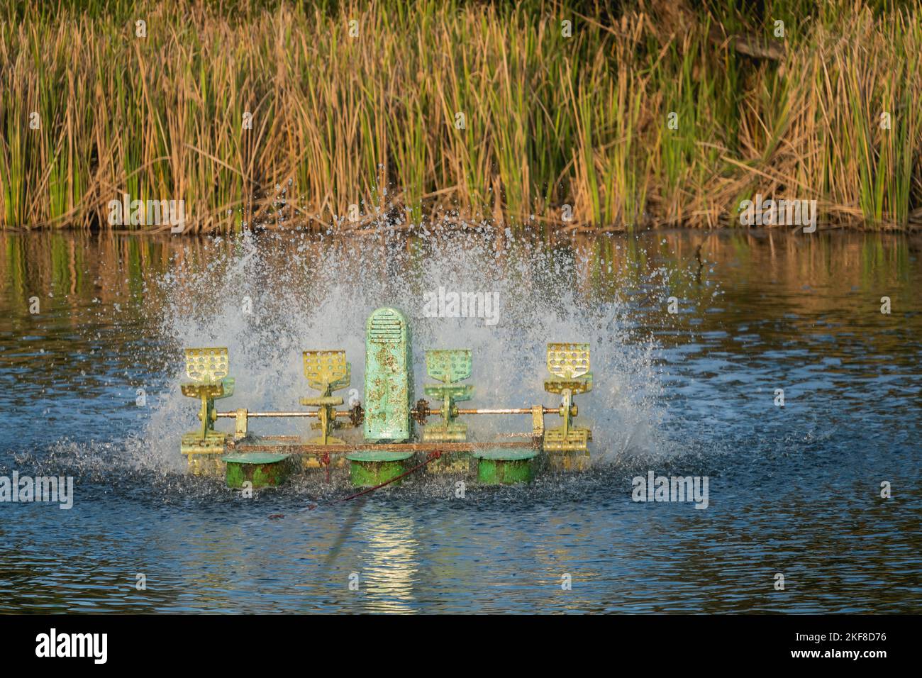 Water treatment concept. Aerator turbine wheel fill oxygen into water ...