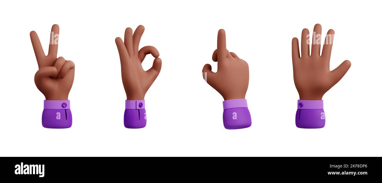 Hand with different gestures, victory, okay, pointing and stop. African ...