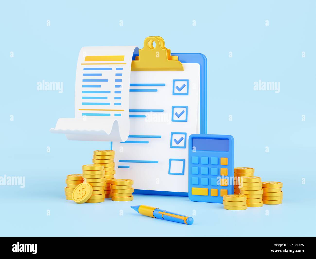 3d render, tax payment, financial business concept with paper form ...