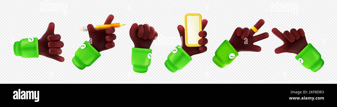 Set of black hand gestures png isolated on transparent background. 3D ...