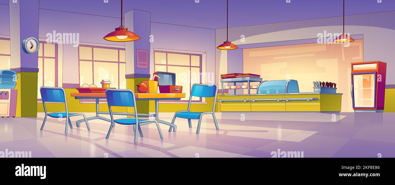 Empty school canteen interior, contemporary vector illustration. Clean ...