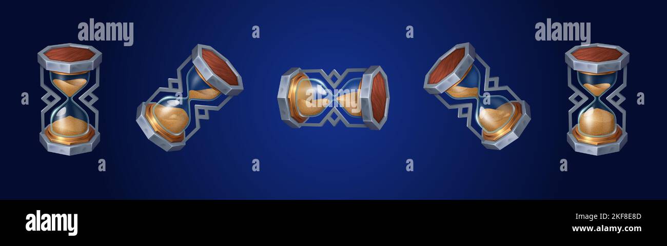 Hourglass animation sprite sheet rotating game icon. Glass clock with ...