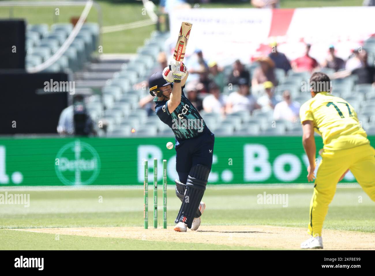 Sam Billings of England is bowled out by Marcus Stoinis of Australia ...