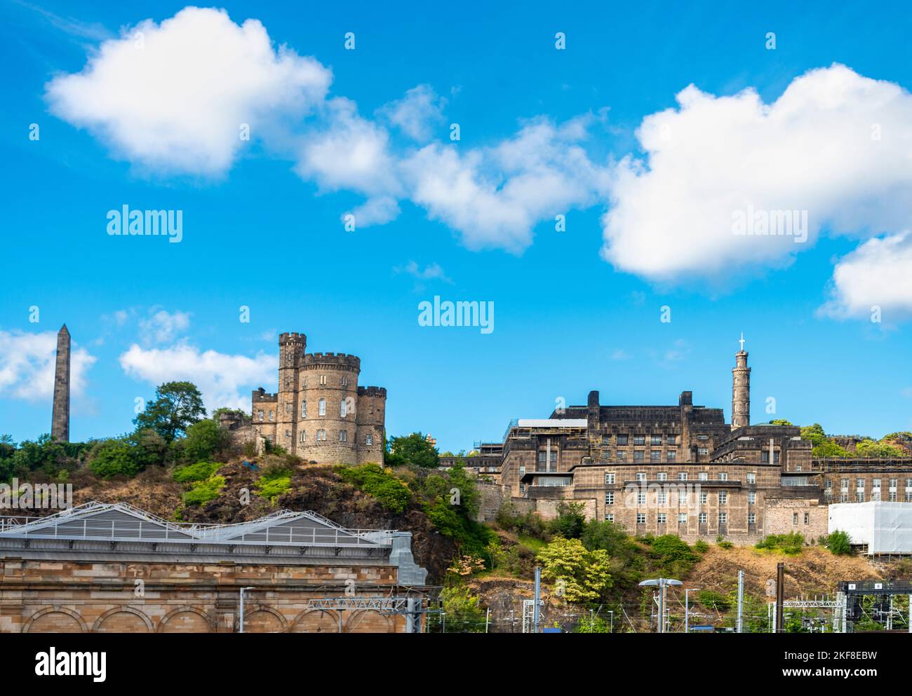 Edinburgh city,main railway station platform,Governor's House and rear ...