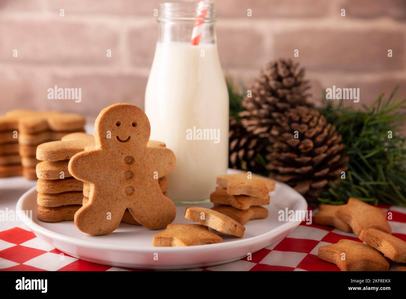 Homemade gingerbread man cookies and milk, traditionally made at ...