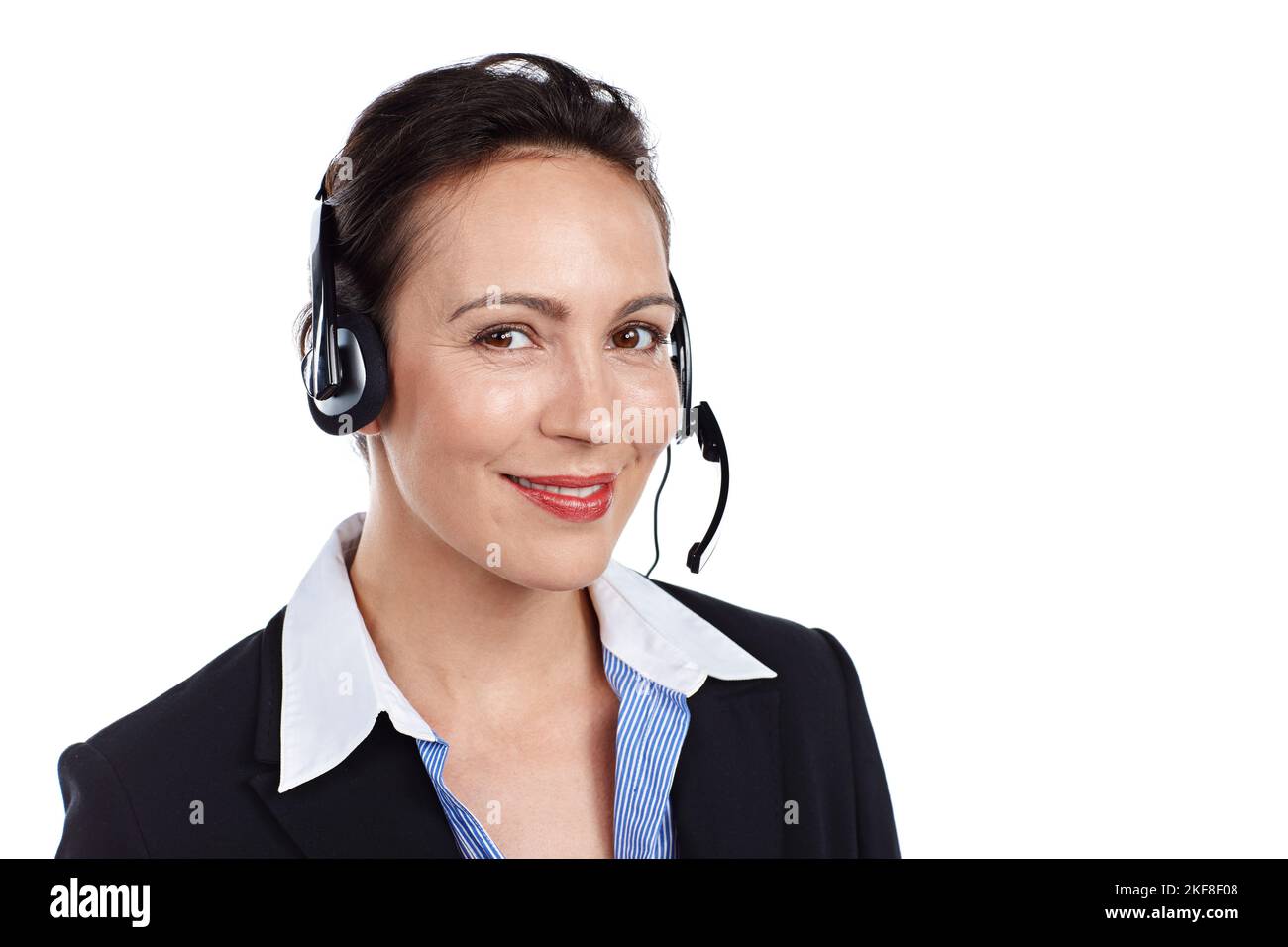How may I help you. Studio shot of a customer service rep over a white ...