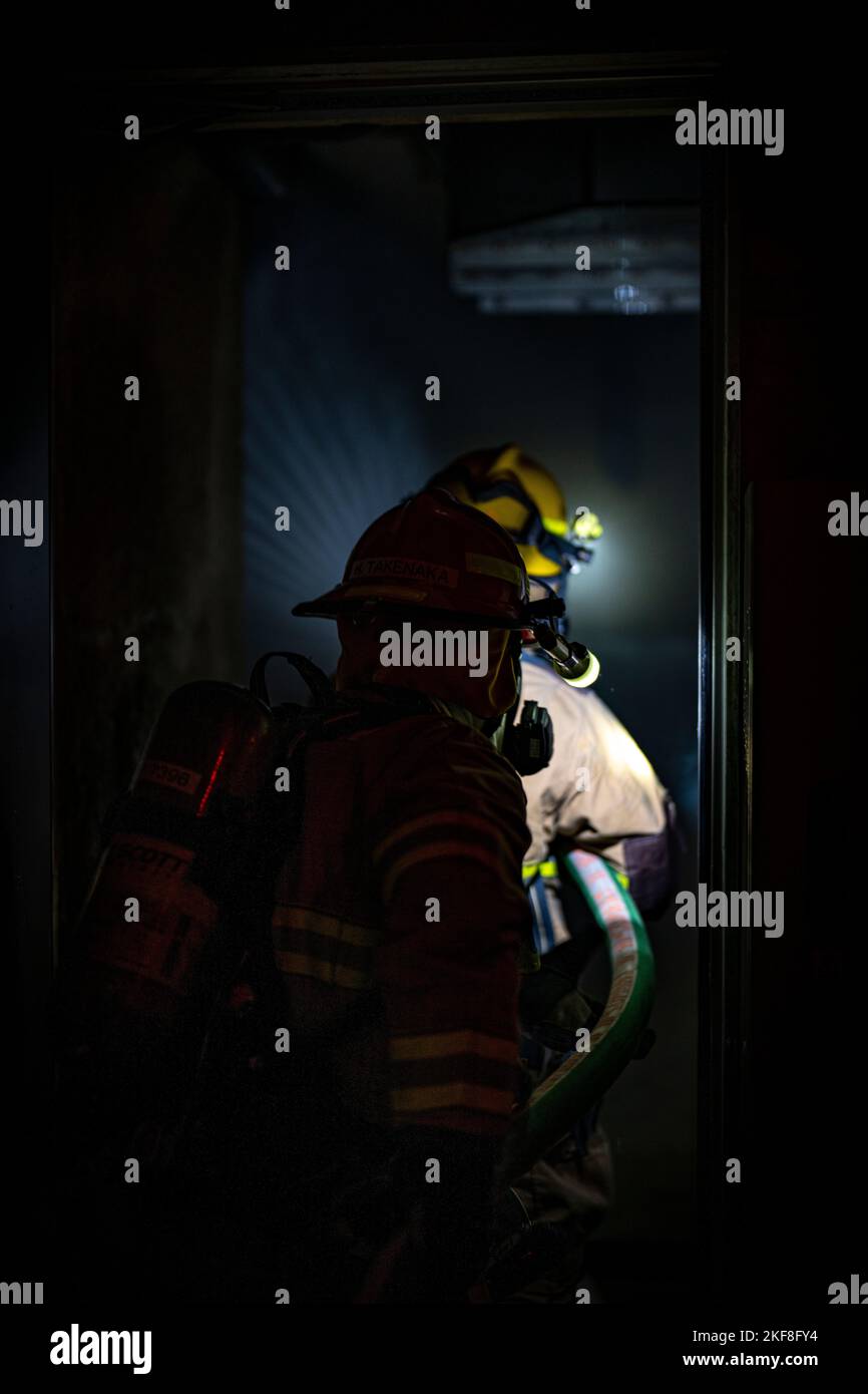 Firefighters with the Marine Corps Air Station Iwakuni Fire and ...