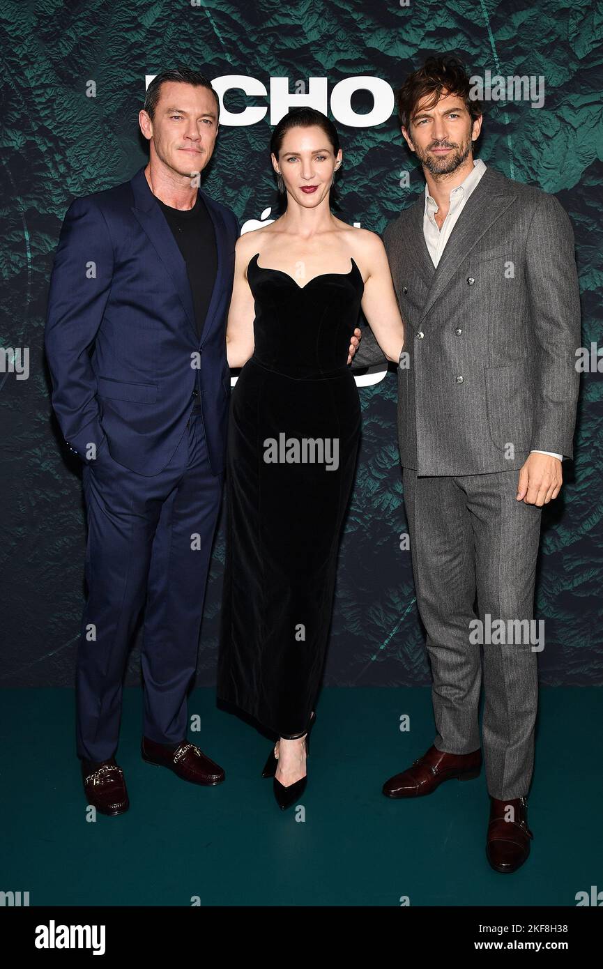 (L-R) Luke Evans, Jessica Ann Collins and Michiel Huisman attend Apple ...