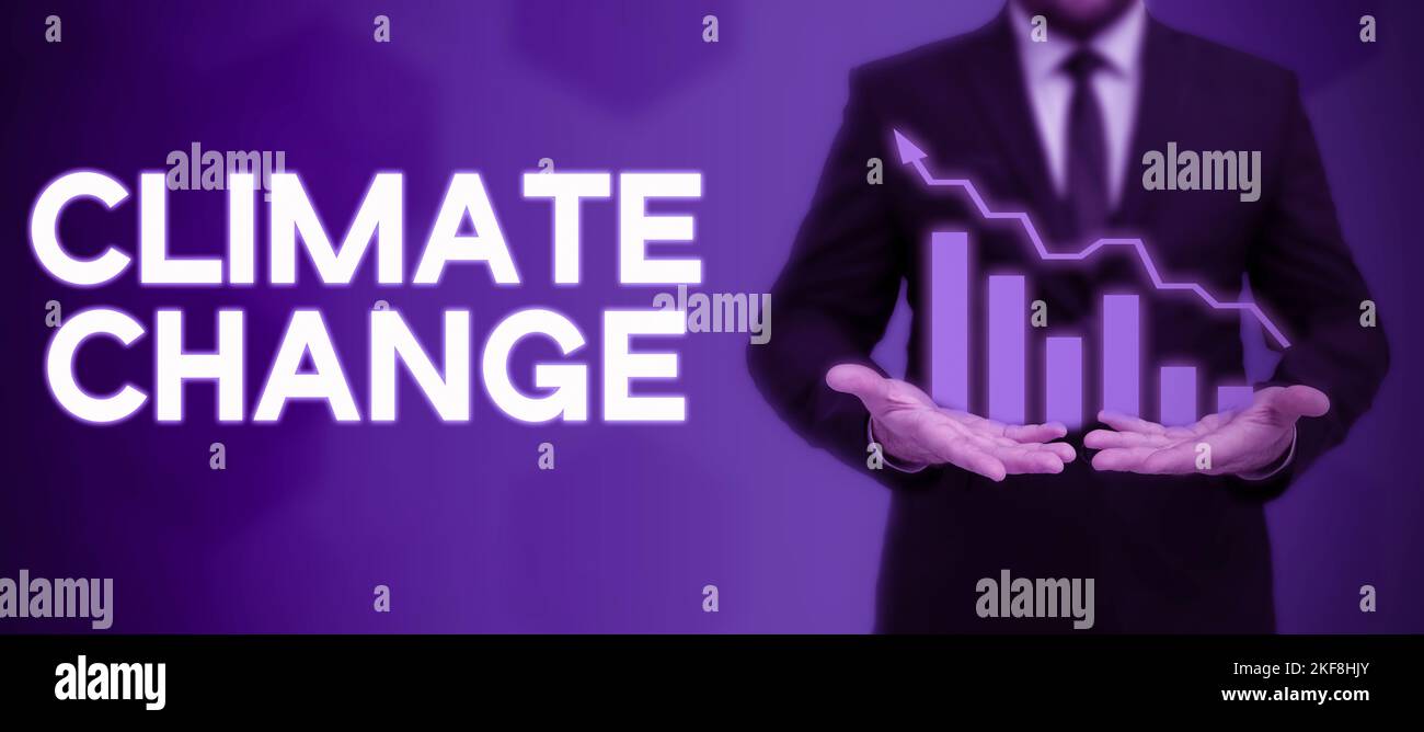 Hand writing sign Climate Change. Concept meaning Increase in global ...