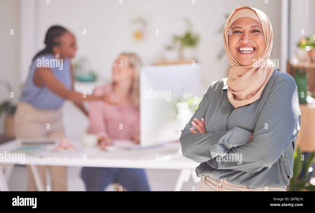 Hijab, senior business manager and woman portrait of a muslim ceo happy ...