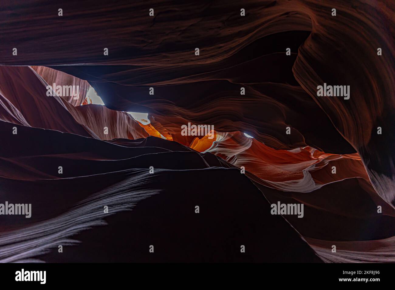 A shallow space between rocks in the Antelope Canyon in Lechee, Arizona ...