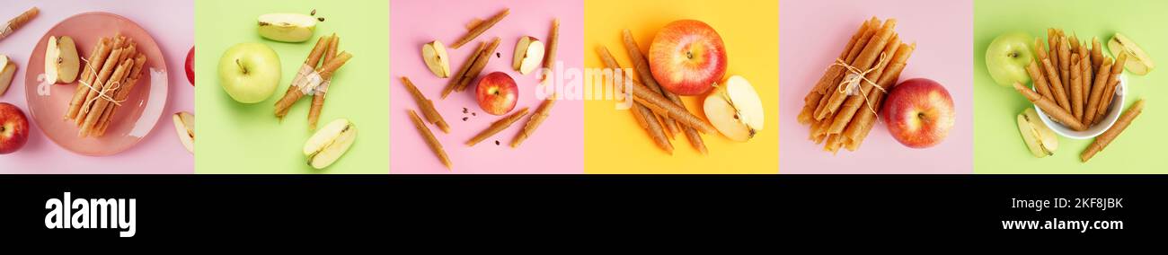 Collage of sweet apple pastilles on color background Stock Photo - Alamy